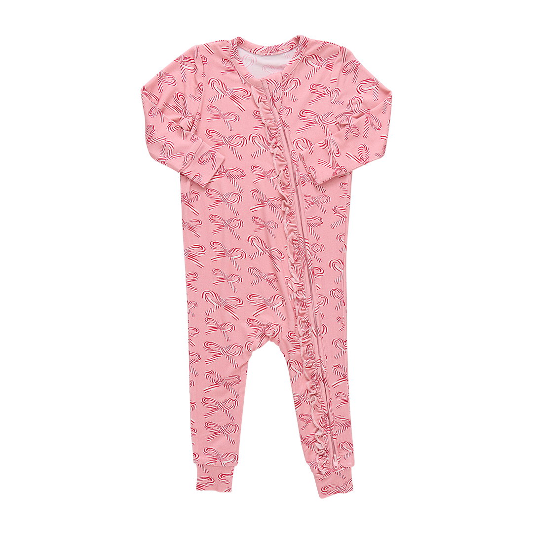 Pink Chicken Candy Cane Bows Ruffle Bamboo Romper – Ella Blu Boutique
